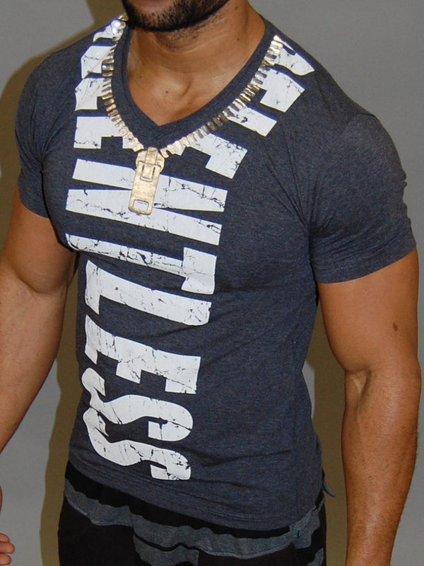 Code Alpha Relentless Zipper V-Nectk T-Shirt - Gray - FASH STOP