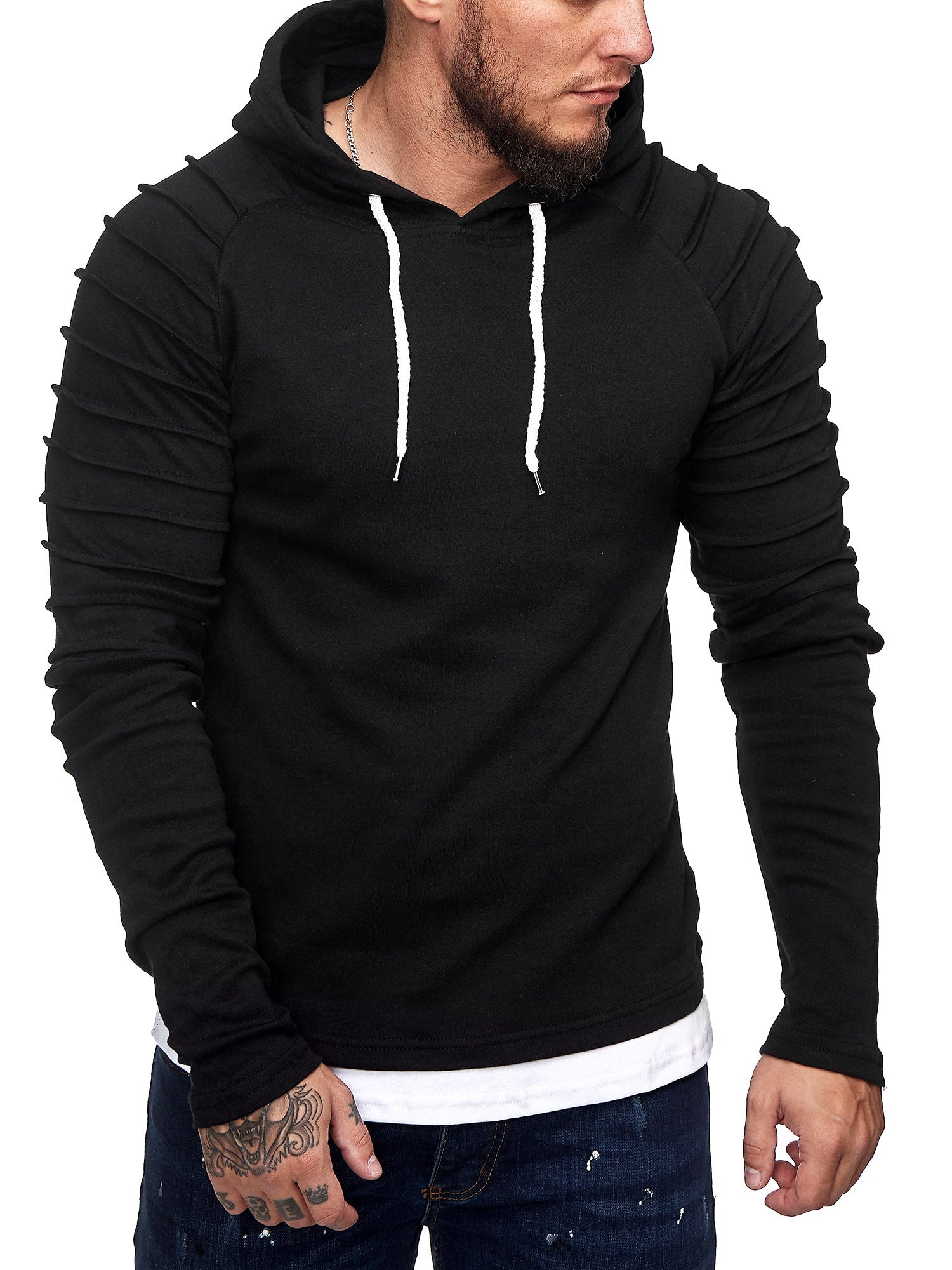 Goum Extention Ribbed Hoodie Sweatshirt - Black X0029A Goum Extention Ribbed Hoodie Sweatshirt - Black X0029A