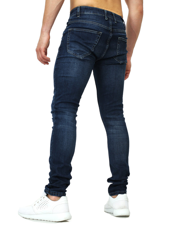 Men Slim Fit Clean Jeans - Blue - FASH STOP